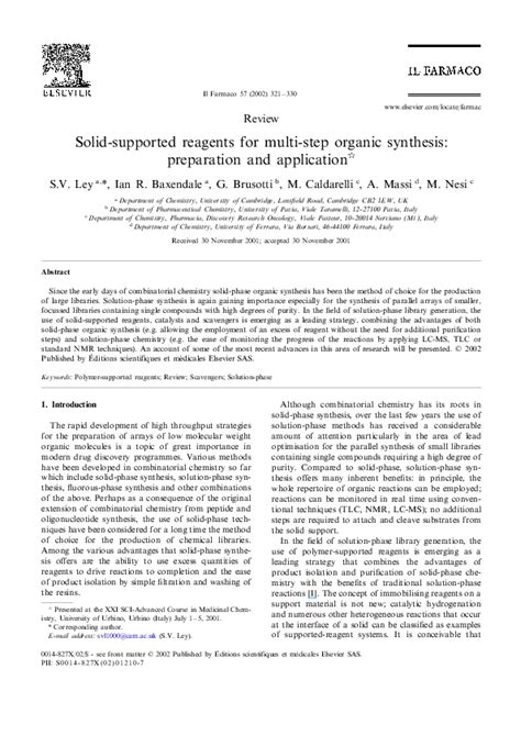 Pdf Solid Supported Reagents For Multi Step Organic Synthesis Preparation And Application