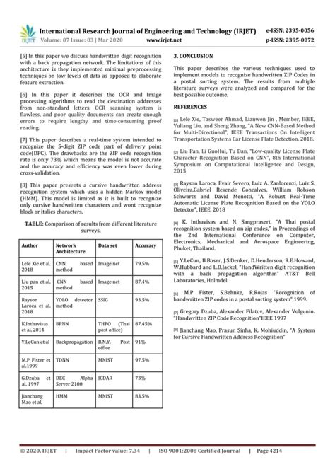 Irjet A Survey On Recognition Of Handwritten Zip Codes In A Postal Sorting System Pdf