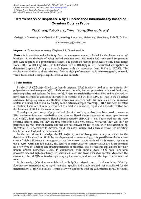 Pdf Determination Of Bisphenol A By Fluorescence Immunoassay Based On Quantum Dots As Probe