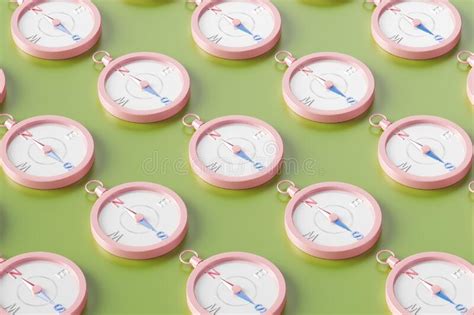 Pop Art Group Of Compasses On A Green Background Stock Illustration