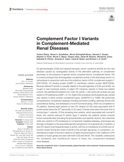 Pdf Complement Factor I Variants In Complement Mediated Renal Diseases