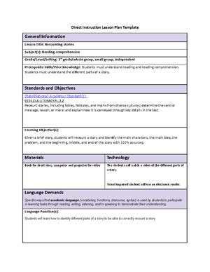 Direct Instruction Lesson Plan C909 Task 1 WGU Bradley Vannada C909