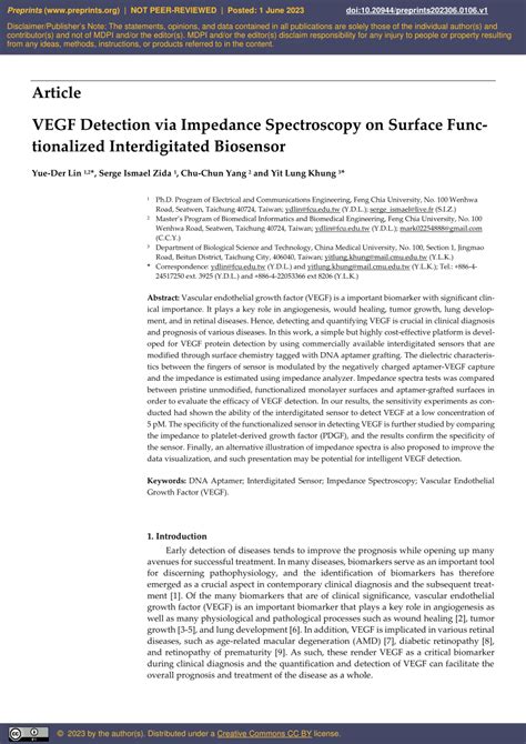 Pdf Vegf Detection Via Impedance Spectroscopy On Surface Functionalized Interdigitated Biosensor