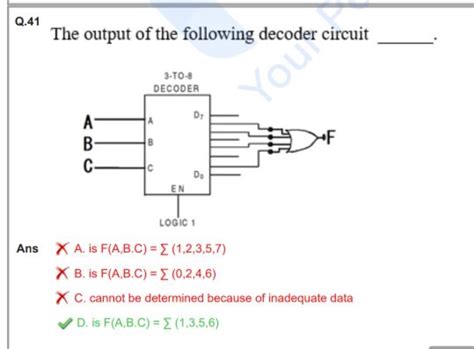 The Output Of The Following Decoder Circuit Is Image Of A 3 To 8 Decod