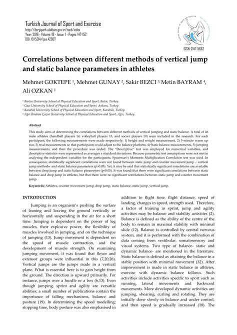 PDF Correlations Between Different Methods Of Vertical Jump And Static Balance Parameters In