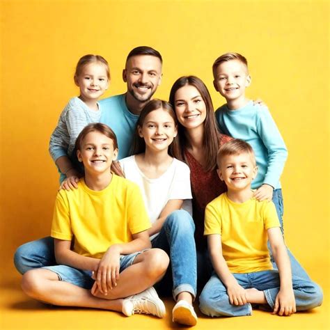Retrato De Una Familia Feliz Con Hijos En Fondo En Blanco Foto Premium