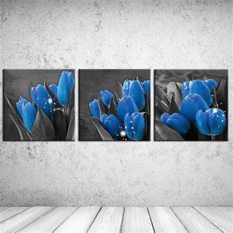 3 Pcs 종류의 꽃 푸른 튤립 벽의 무리 빈티지 유화 캔버스 풍경 사진에 인쇄 홈 장식 Cuadroswall Decor