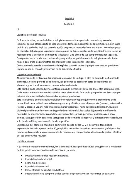 Logistica mod 1 y 2 Resumen modulo 1 y 2 de logística Logística