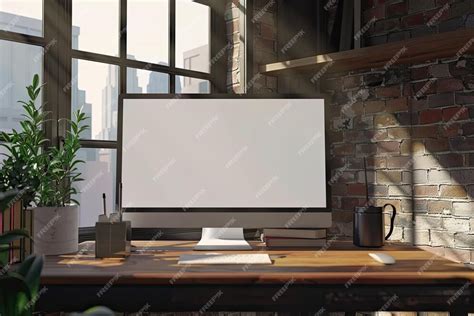 A Modern Private Office Workspace With A Whitescreen Computer Mockup On A Table Against The