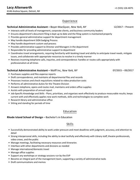 Technical Administrative Assistant Resume Samples Velvet Jobs