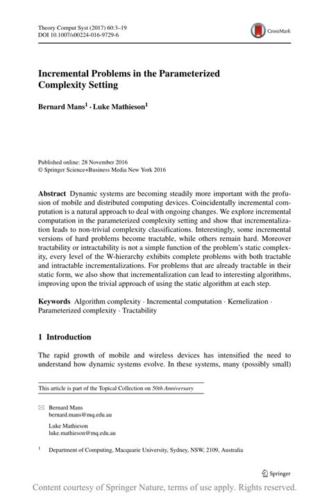 Incremental Problems In The Parameterized Complexity Setting Request Pdf