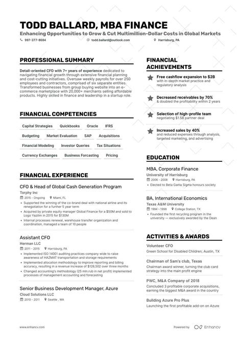 Chief Financial Officer Resume 2021 Guide With Examples