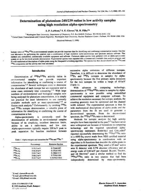 [pdf] Determination Of Plutonium 240 239 Ratios In Low Activity Samples