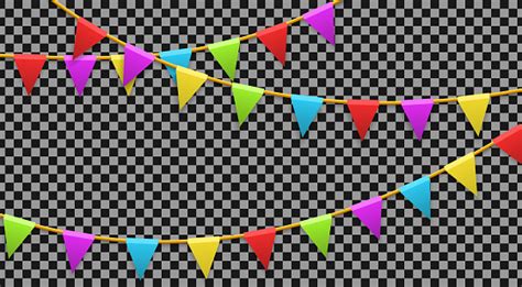 투명 한 배경에 고립 된 색된 갈 랜드 플래그입니다 카니발 생일 축 하 파티 새 해 또는 축제 개념 벡터 일러스트 레이 션 0명에 대한 스톡 벡터 아트 및 기타 이미지