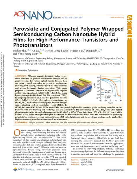 Pdf Perovskite And Conjugated Polymer Wrapped Semiconducting Carbon Nanotube Hybrid Films For