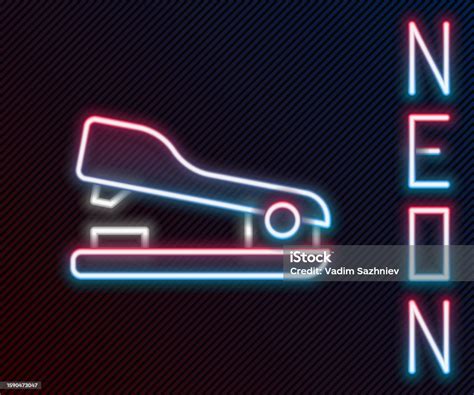 검은 색 배경에 고립 된 빛나는 네온 라인 오피스 스테이플러 아이콘 스테이플러 스테이플 종이 골판지 사무 장비 다채로운 개요 개념 벡터 강철에 대한 스톡 벡터 아트 및 기타