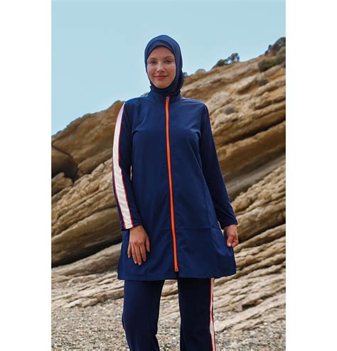 Womens Two Piece Full Coverage Modest Swimsuit M2270 Blue Orange