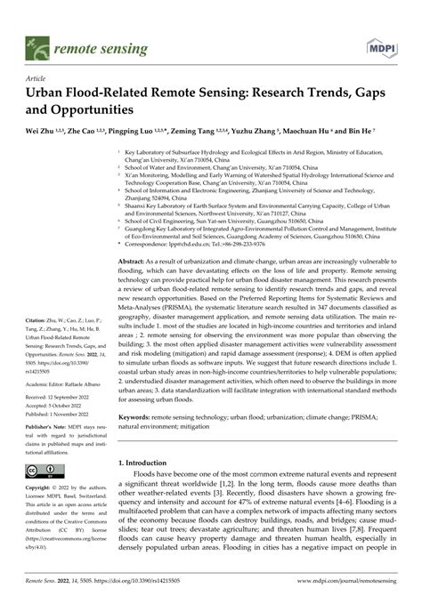 Pdf Urban Flood Related Remote Sensing Research Trends Gaps And Opportunities