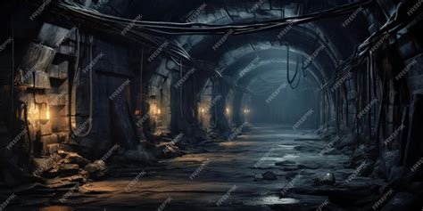 Premium Photo Dark Spooky Underground Tunnel Old Abandoned Industrial