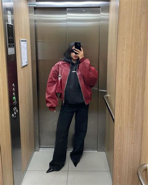 Oversized Contrast Stitch Jacket Red The Room Antwerp