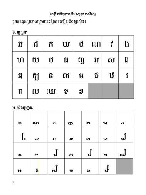 តេស្តចុងឆ្នាំបឋមសិក្សាពីថ្នាក់ទី១ ដល់ថ្នាក់ទី៦ Pdf