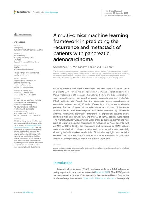 Pdf A Multi Omics Machine Learning Framework In Predicting The