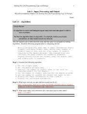 Lab Activities On Programming Logic Input Processing And Course Hero