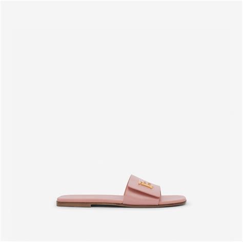Monogram Motif Leather Slides In Dusky Pink Women Burberry® Official