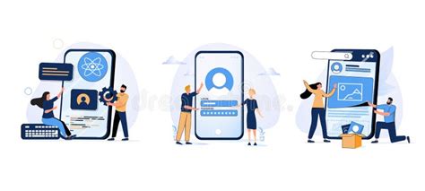 mobile app development process abstract concept vector illustration set