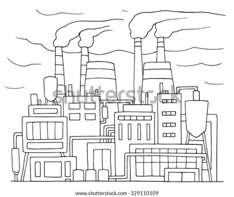 Industrial Cartoon Sketch Nuclear Power Station Stock Vector Royalty