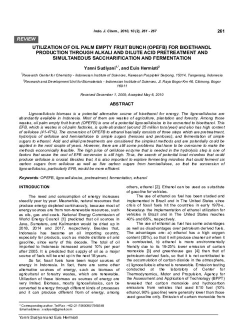Pdf Utilizationof Oil Palm Empty Fruit Bunch Opefb For Bioethanol