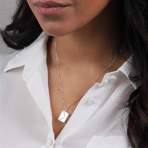 Sterling Silver Envelope Pendant Necklace By Attic