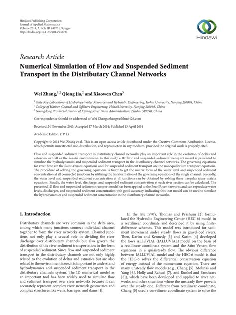 Pdf Numerical Simulation Of Flow And Suspended Sediment Transport In