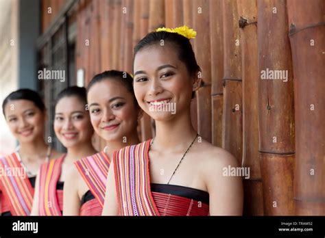 Portraits Of Kadazan Dusun Young Girls In Traditional Attire From Kota