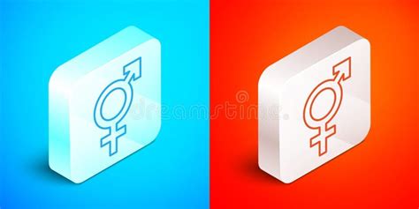 Isometric Line Gender Icon Isolated On Blue And Red Background Symbols