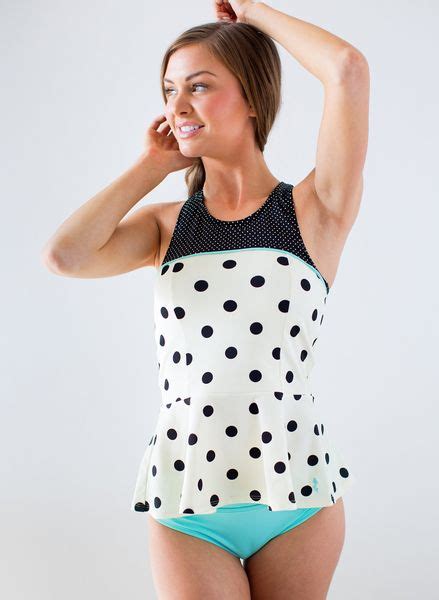 Peplum Cream Dot Tankini Top Lime Ricki Swimwear OKAY Black And
