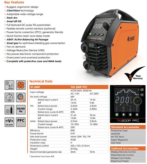 Jasic Evo Tig 200p Pfc Inverter Cw Casetorch Proweld