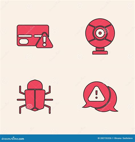 Set Exclamation Mark In Triangle Credit Card Security Camera And System Bug Icon Vector Stock