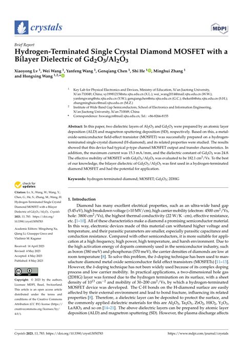 Pdf Hydrogen Terminated Single Crystal Diamond Mosfet With A Bilayer Dielectric Of Gd2o3 Al2o3
