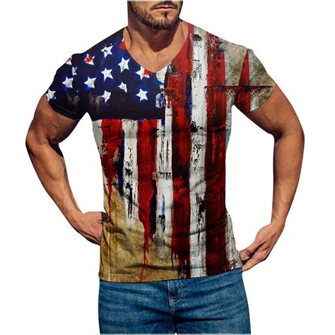 Ylsdl Mens Patriotic Flags T Shirts Trendy Workout Independence Day