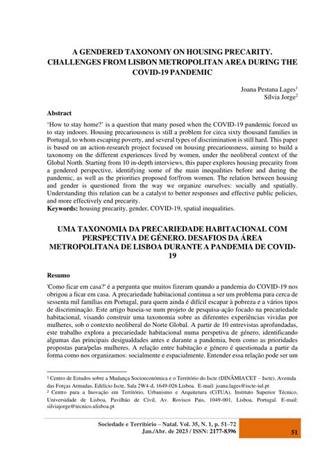 Pdf A Gendered Taxonomy On Housing Precarity Challenges From Lisbon