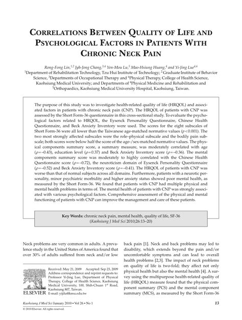 Pdf Correlations Between Quality Of Life And Psychological Factors In