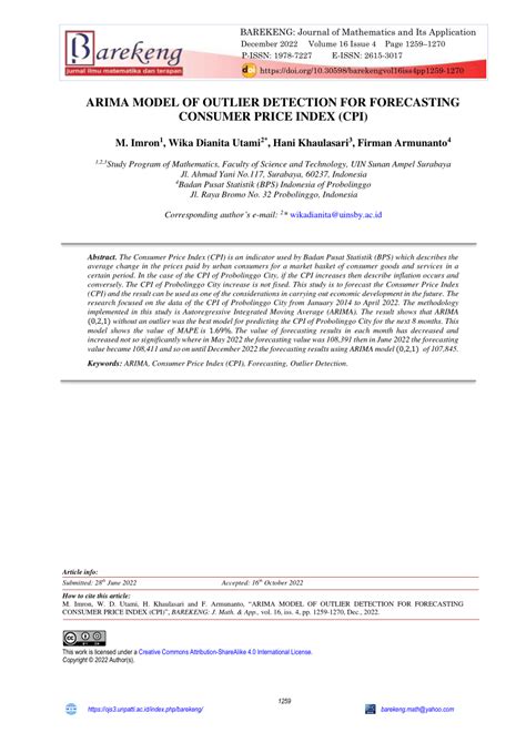 Pdf Arima Model Of Outlier Detection For Forecasting Consumer Price