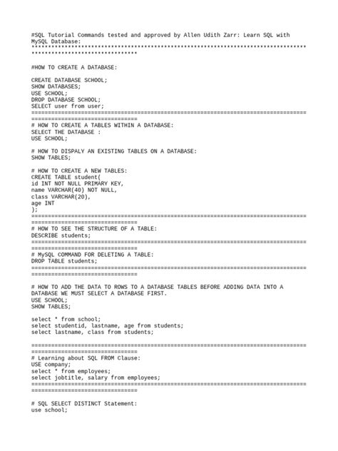 Learn Sql With Mysql Database Pdf