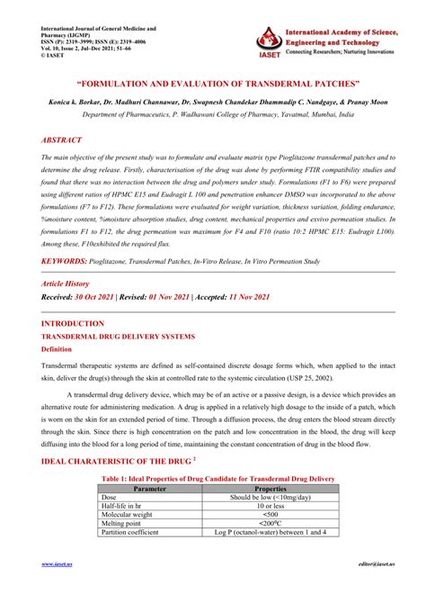 Pdf Formulation And Evaluation Of Transdermal Patches