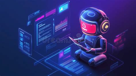 cute robot analyzing digital data stock illustration illustration of