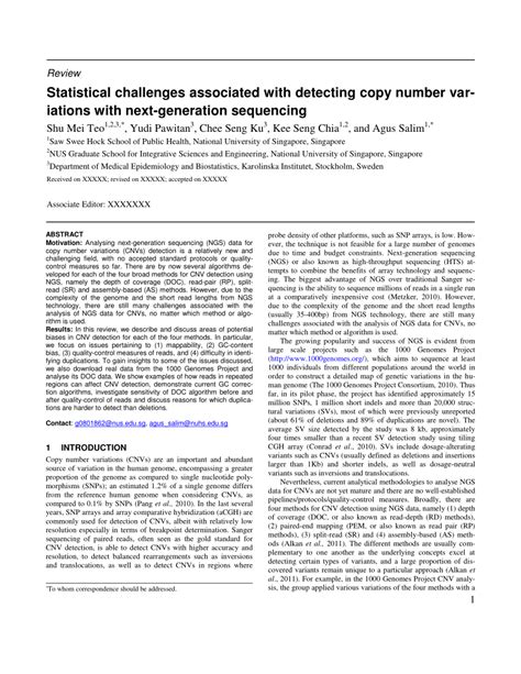 Pdf Statistical Challenges Associated With Detecting Copy Number Variations With Next