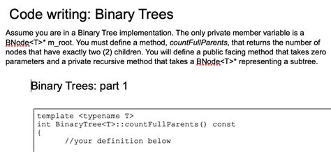 Solved Code Writing Binary Trees Assume You Are In A Binary
