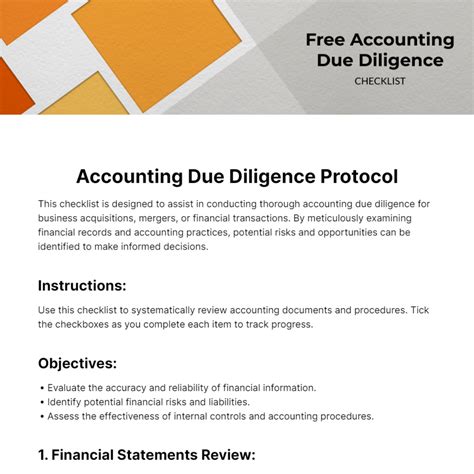 free accounting due diligence checklist template to edit online