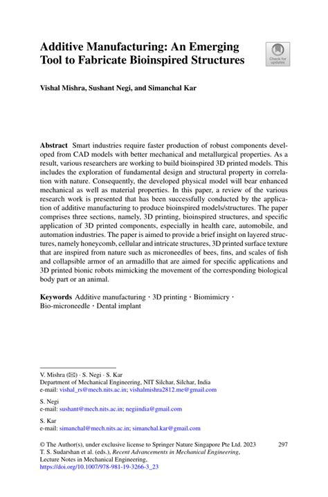 Pdf Additive Manufacturing An Emerging Tool To Fabricate Bioinspired